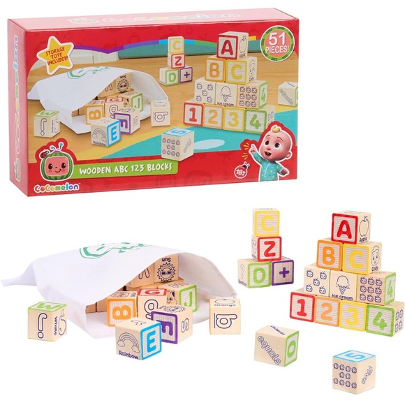 Toys | Preschool Building Cocomelon 51piece Classic Abc Wooden Block ...
